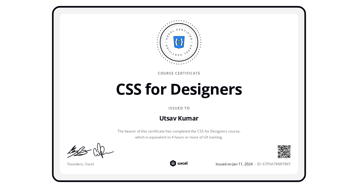 Uxcel Course Certificate of Completion | Uxcel